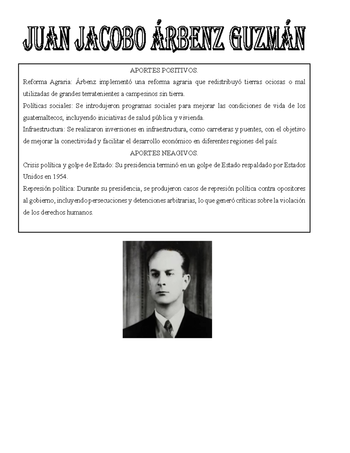 Presidentes DE Guatemala - . Juan Jacobo Árbenz GuzmÁn APORTES ...