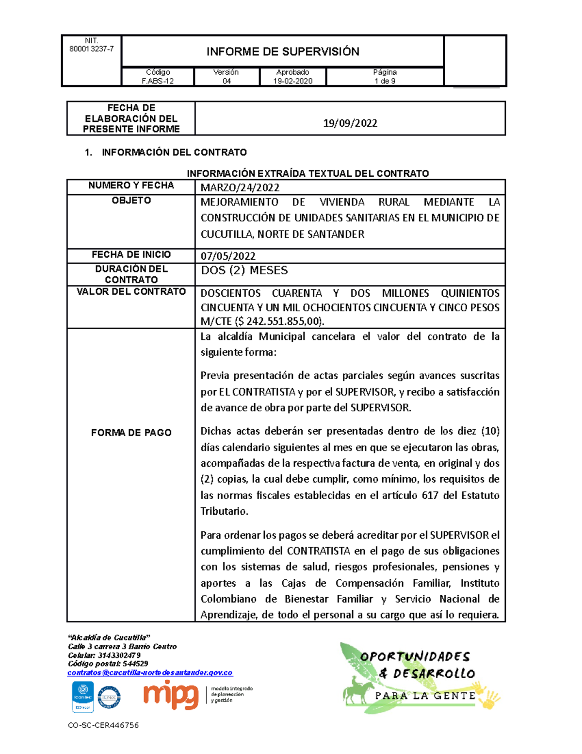 Informe DE Supervision Unidades Sanitarias - 800013237-7 INFORME DE ...