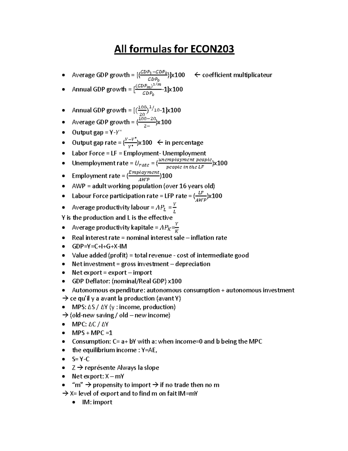 All formulas for ECON203 - All formulas for ECON Average GDP growth ...