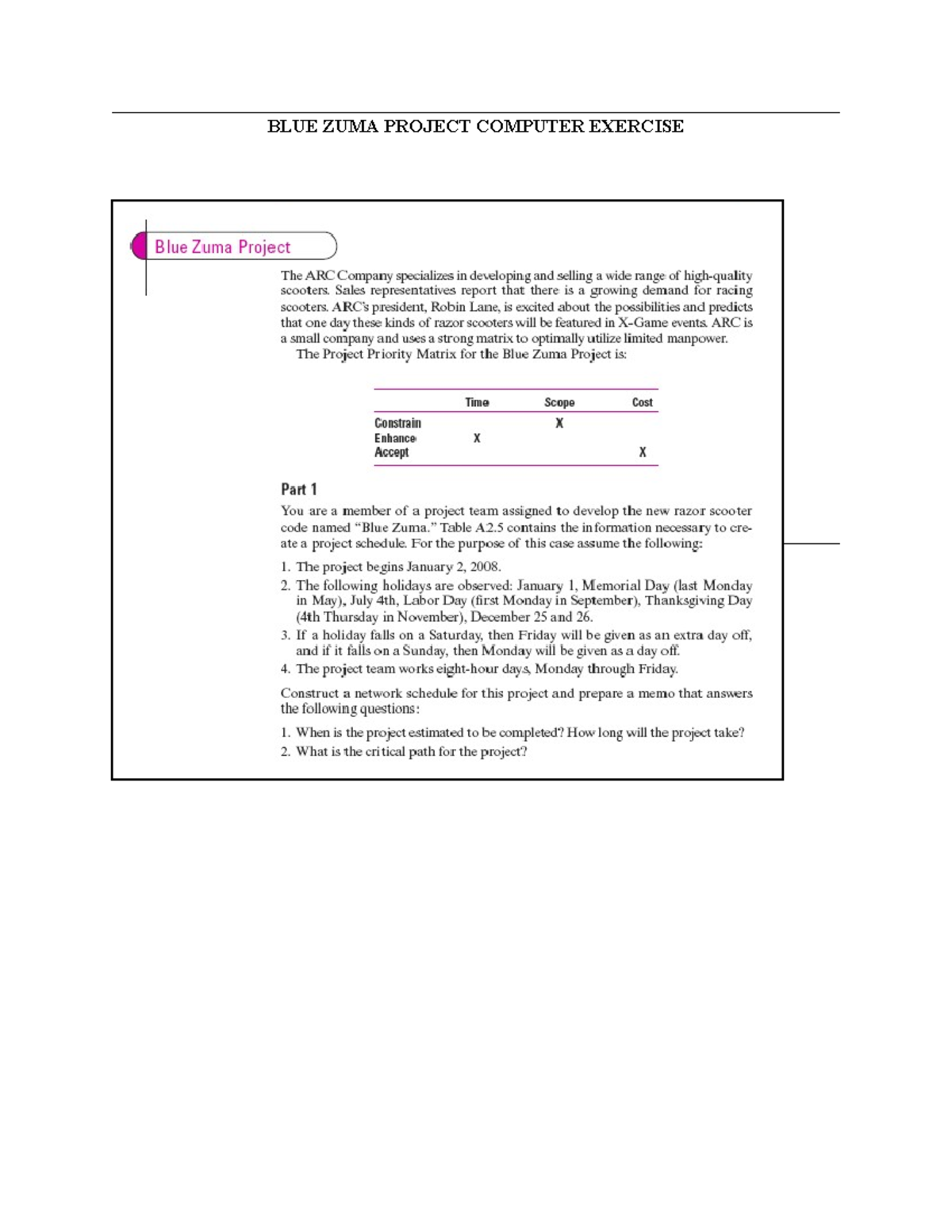 BLUE ZUMA Project Computer Exercise - BLUE ZUMA PROJECT COMPUTER ...