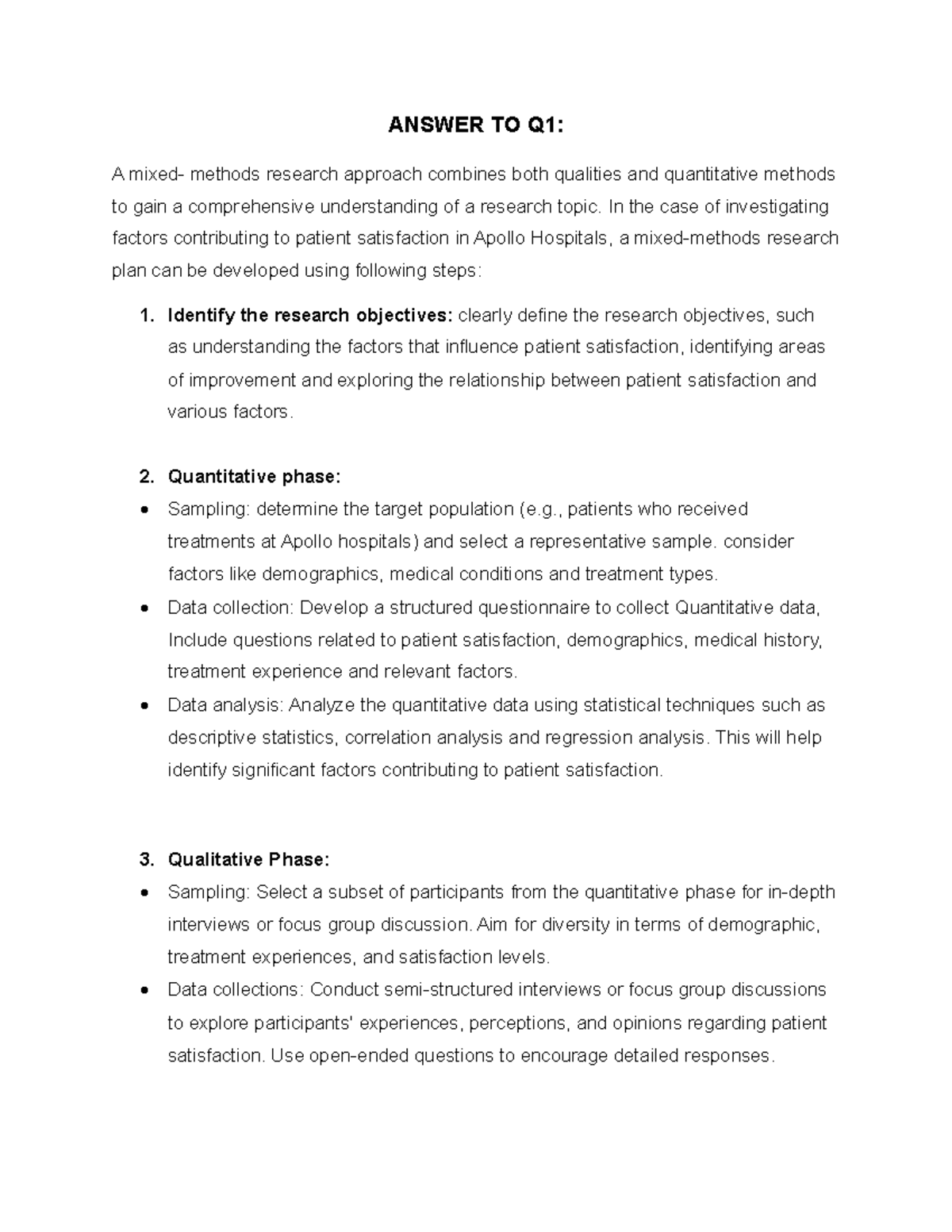 Research Methodol - assignment - ANSWER TO Q1: A mixed- methods ...