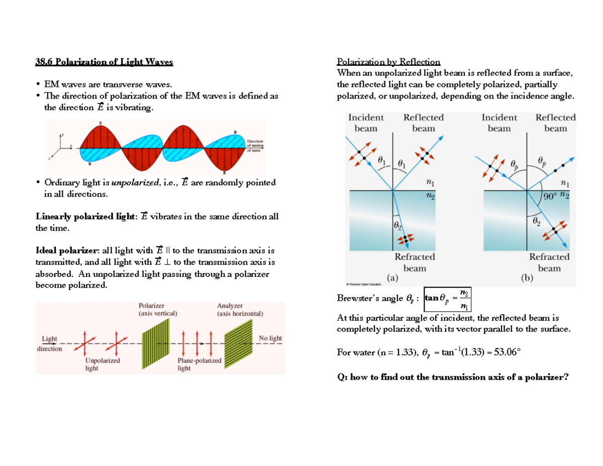 Chapter 38b Polarization Of Light Waves 38 Polarization Of Light
