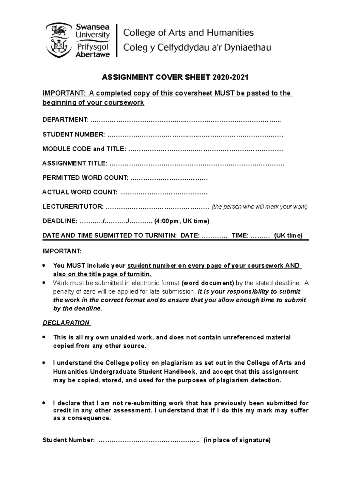 Asm cover sheet for my asm cobe now you - ASSIGNMENT COVER SHEET 2020 ...