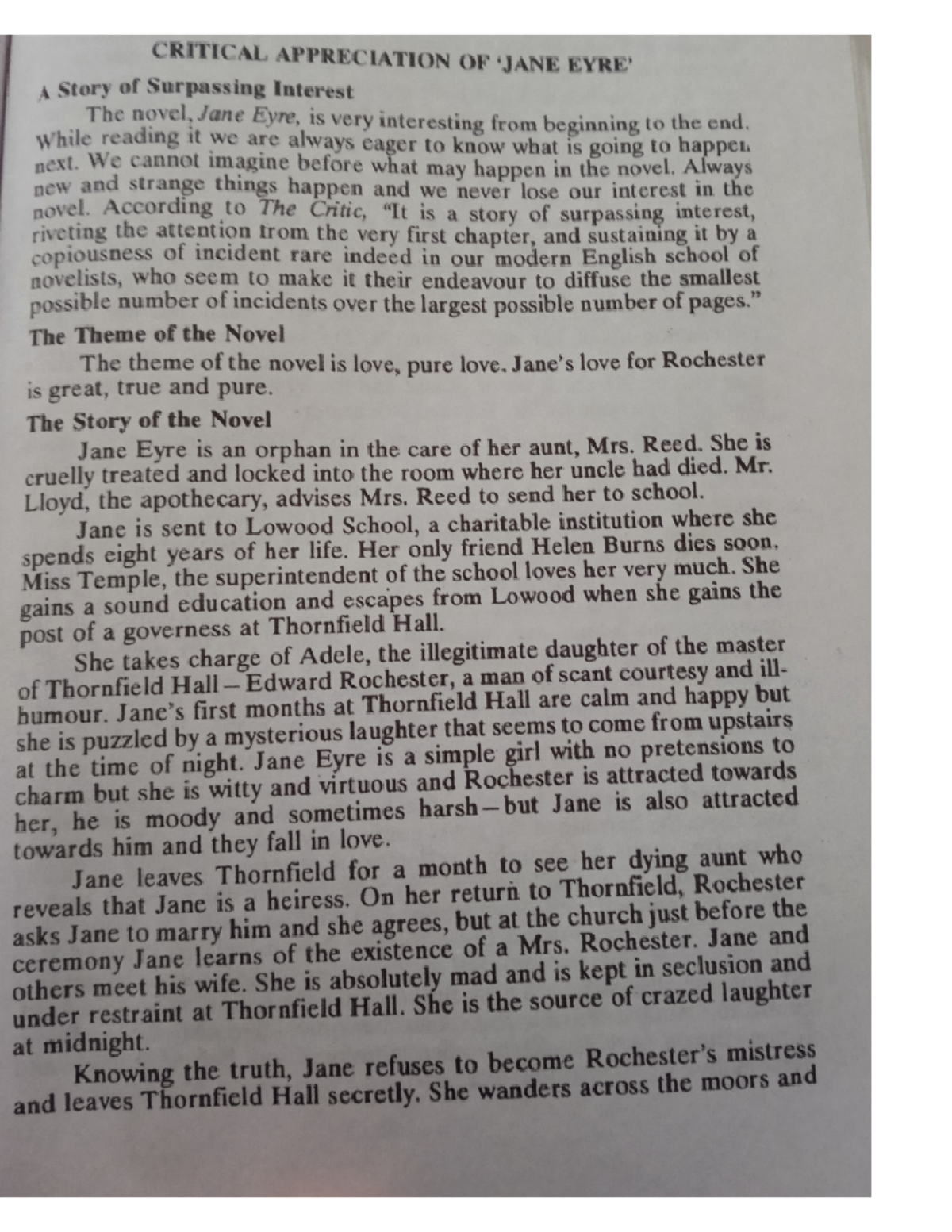 Critical Appreciation of Jane Eyre - English literature - Studocu