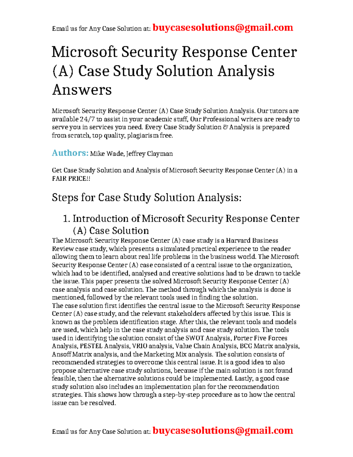 Case Solution Microsoft Security Response Center (A) - Microsoft ...