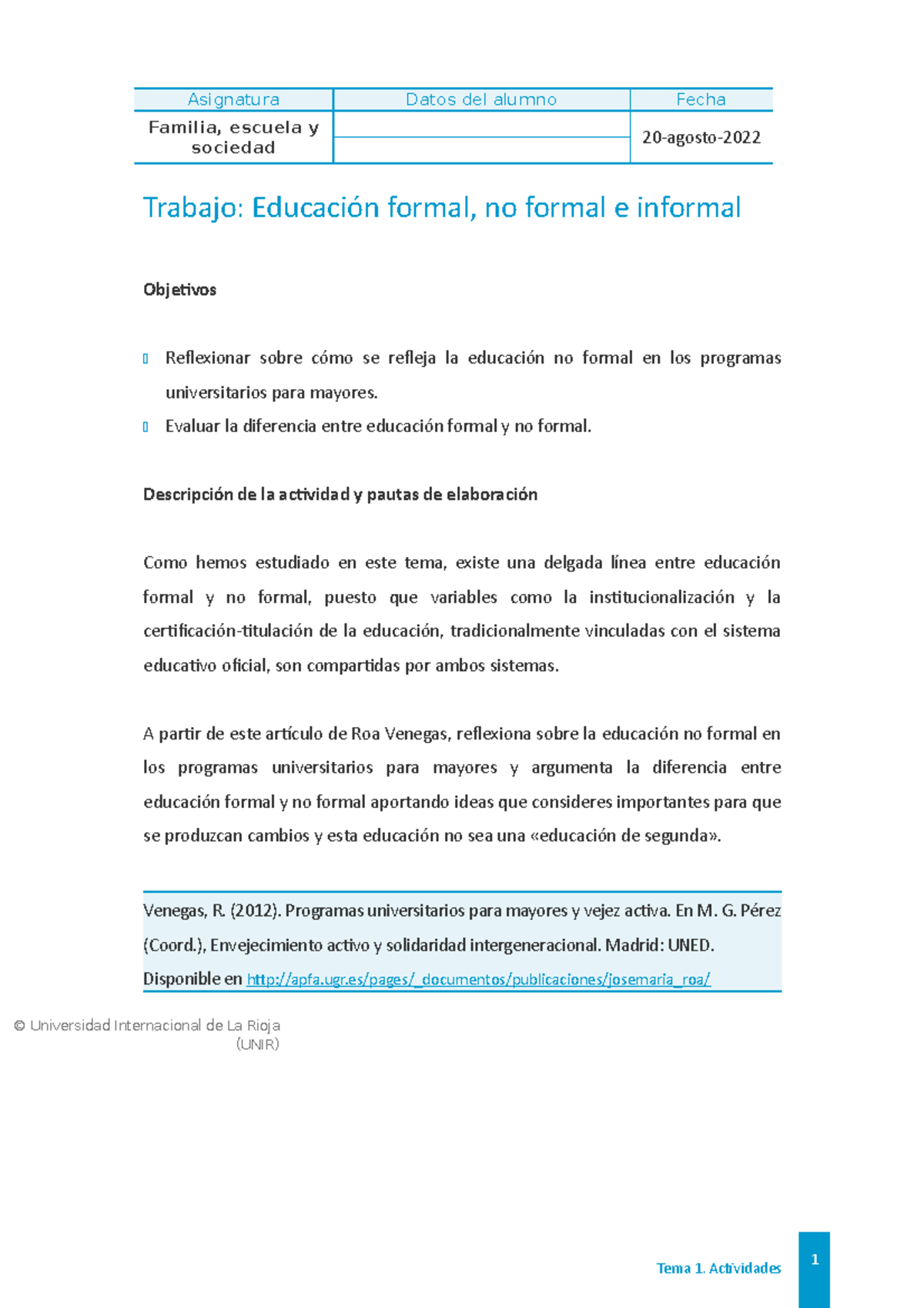 Educacion formal y no formal - Familia, escuela y sociedad 20-agosto- Trabajo: Educación formal ...