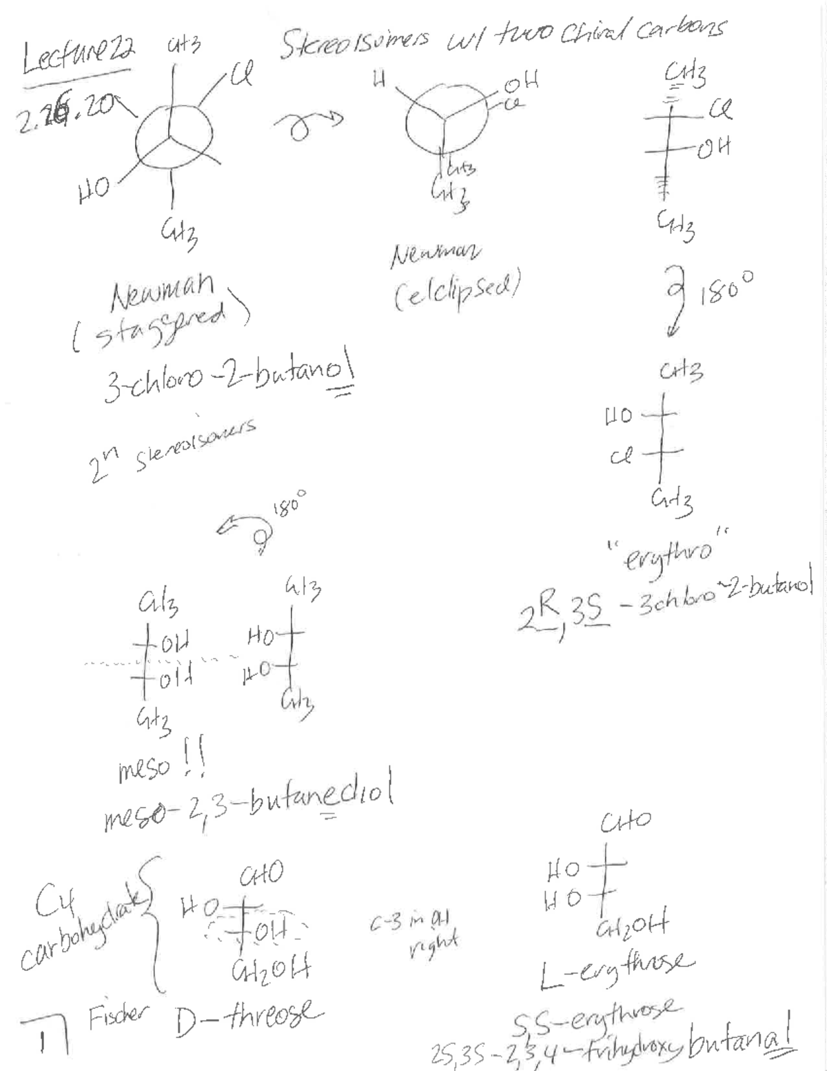Lecture 22 Stereoisomers with two chiral carbons diastereomers or ...