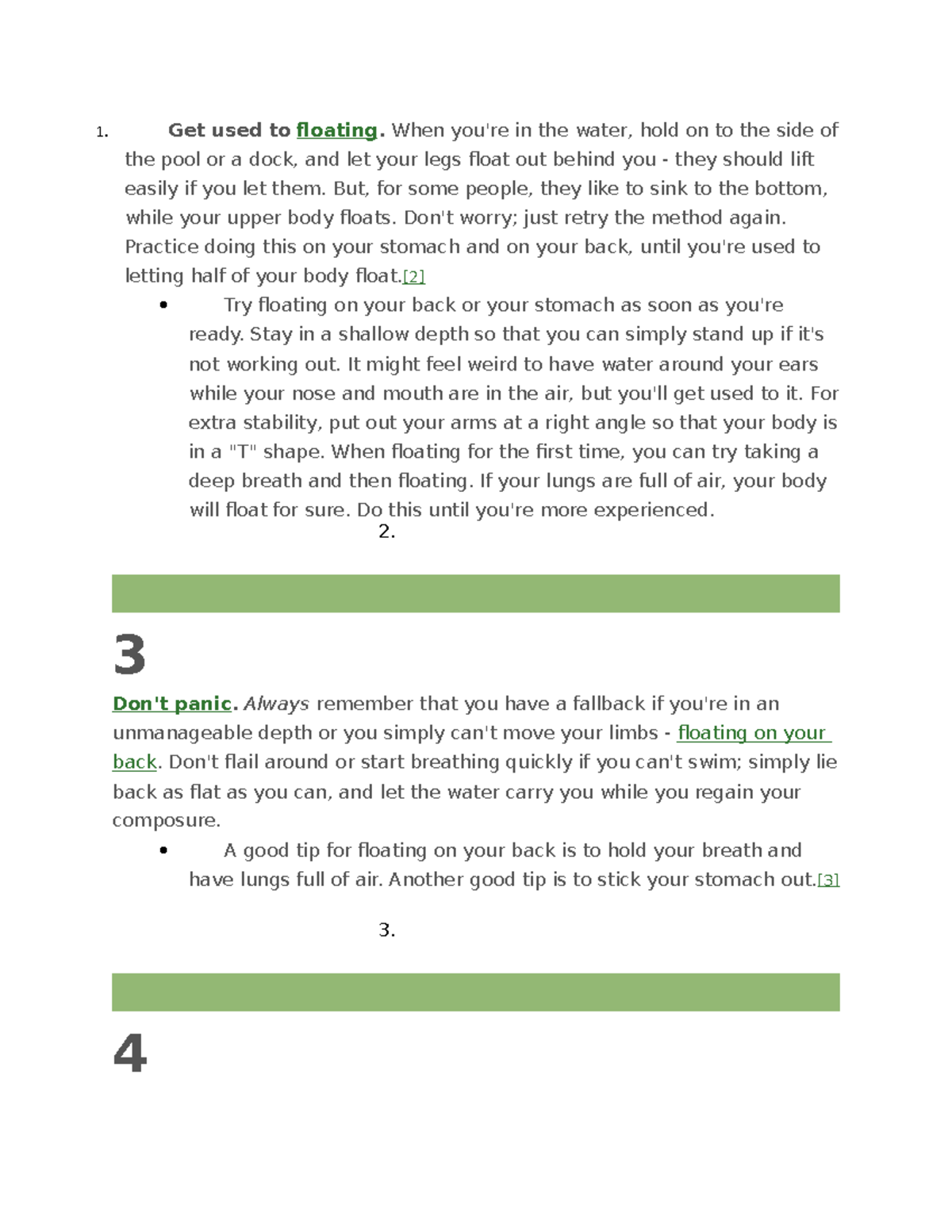 17 - n/a - Get used to floating. When you're in the water, hold on to ...