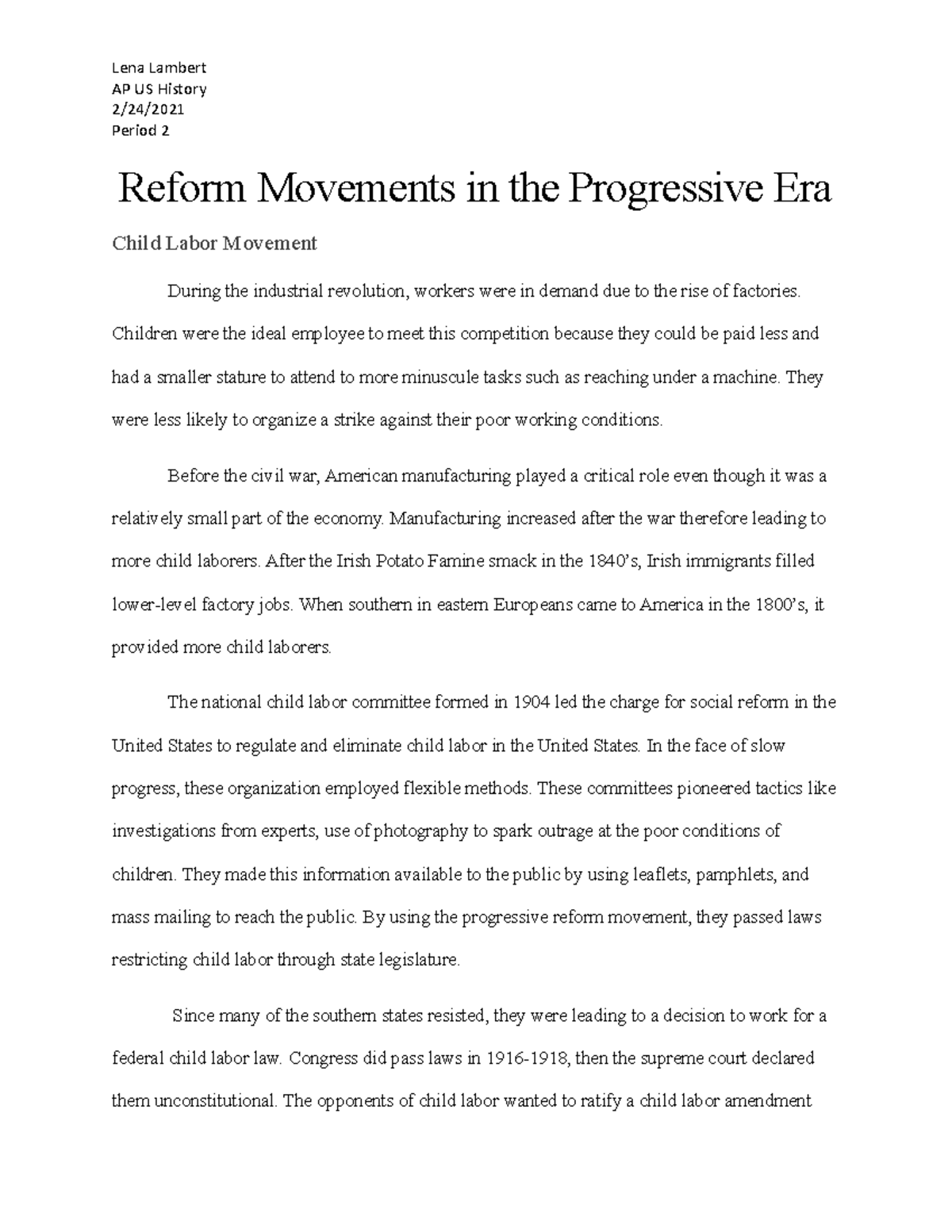 Reform Movement in the Progressive Era - 2/24/2021Period 2 Reform ...