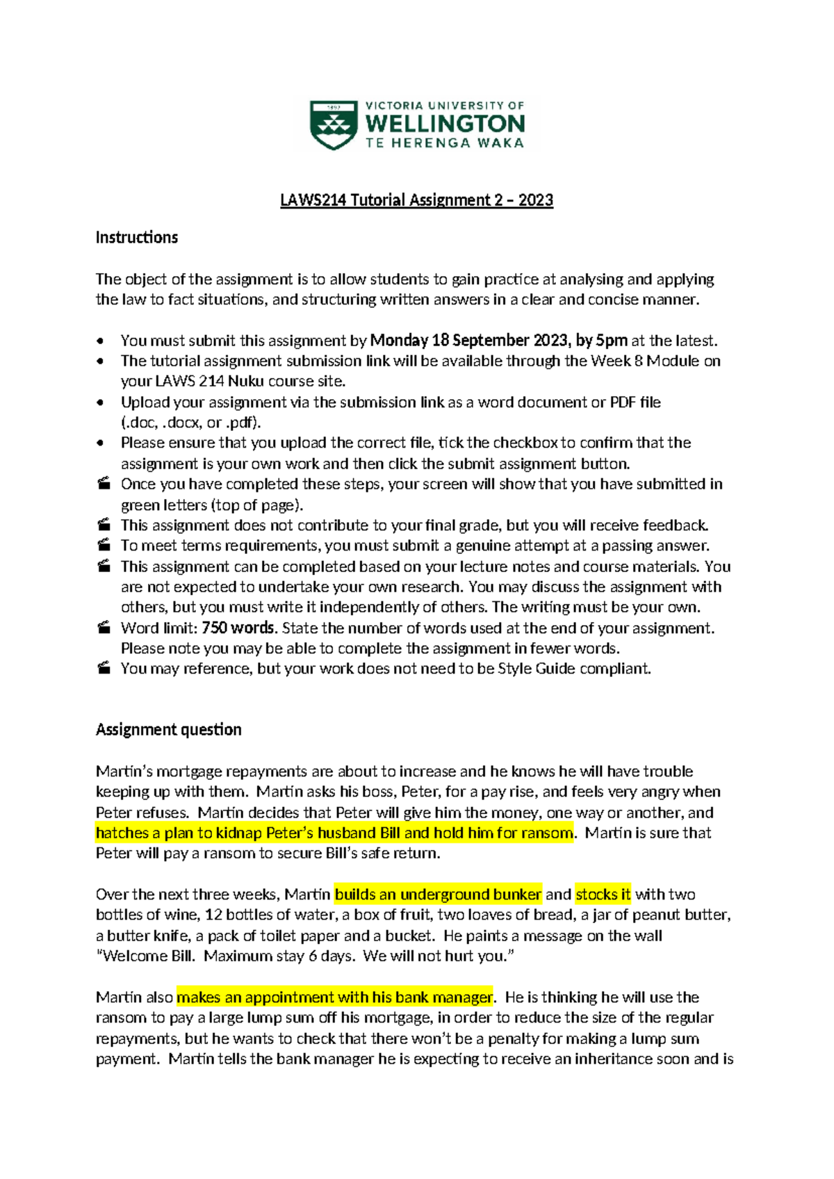 Crim tut assignment 2 - Just a tut question - LAWS214 Tutorial ...