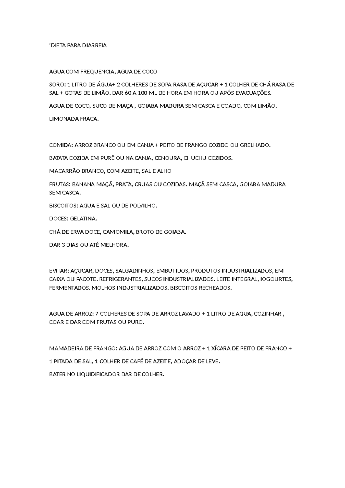 Dieta PARA Diarreia - ‘DIETA PARA DIARREIA AGUA COM FREQUENCIA, AGUA DE ...