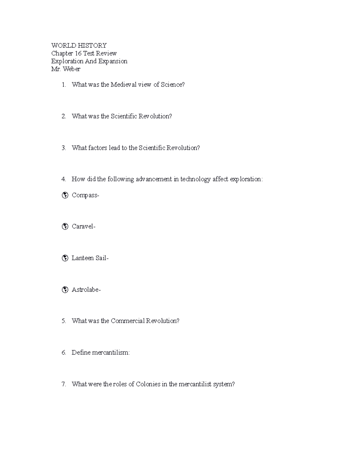 Ch16 test review - sdafgvsadfvbdfb - WORLD HISTORY Chapter 16 Test ...