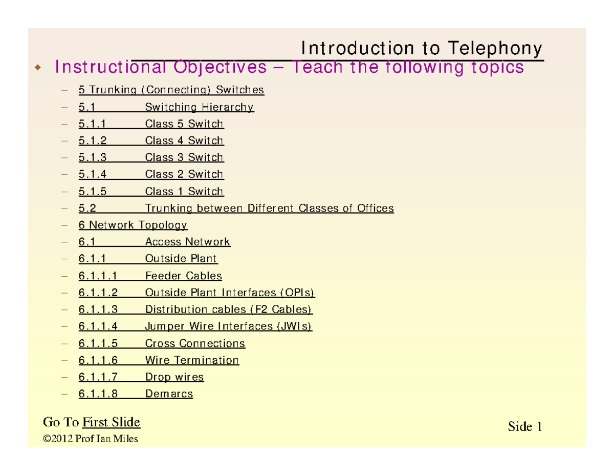 CNET225 12F Theory Wk 06 - Introduction to Telephony Go To First Slide ...