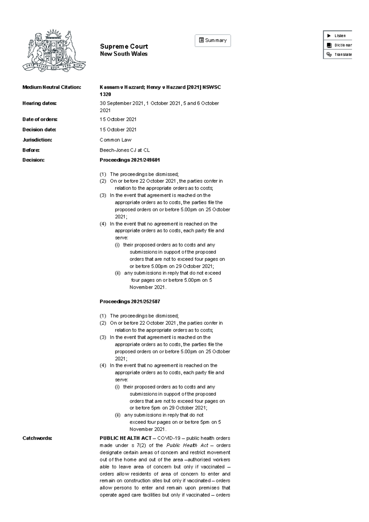 Kassam v Hazzard; Henry v Hazzard - NSW Caselaw - Medium Neutral ...