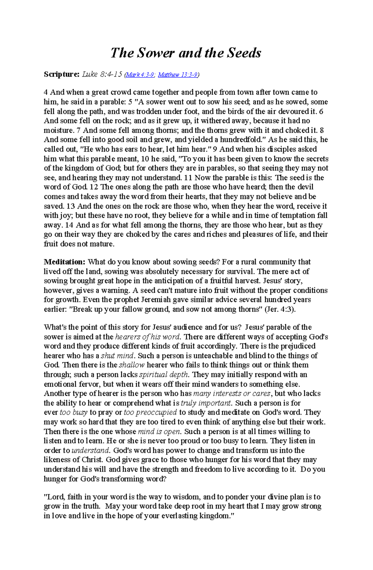 Parables of jesus christ - The Sower and the Seeds Scripture: Luke 8:4 ...