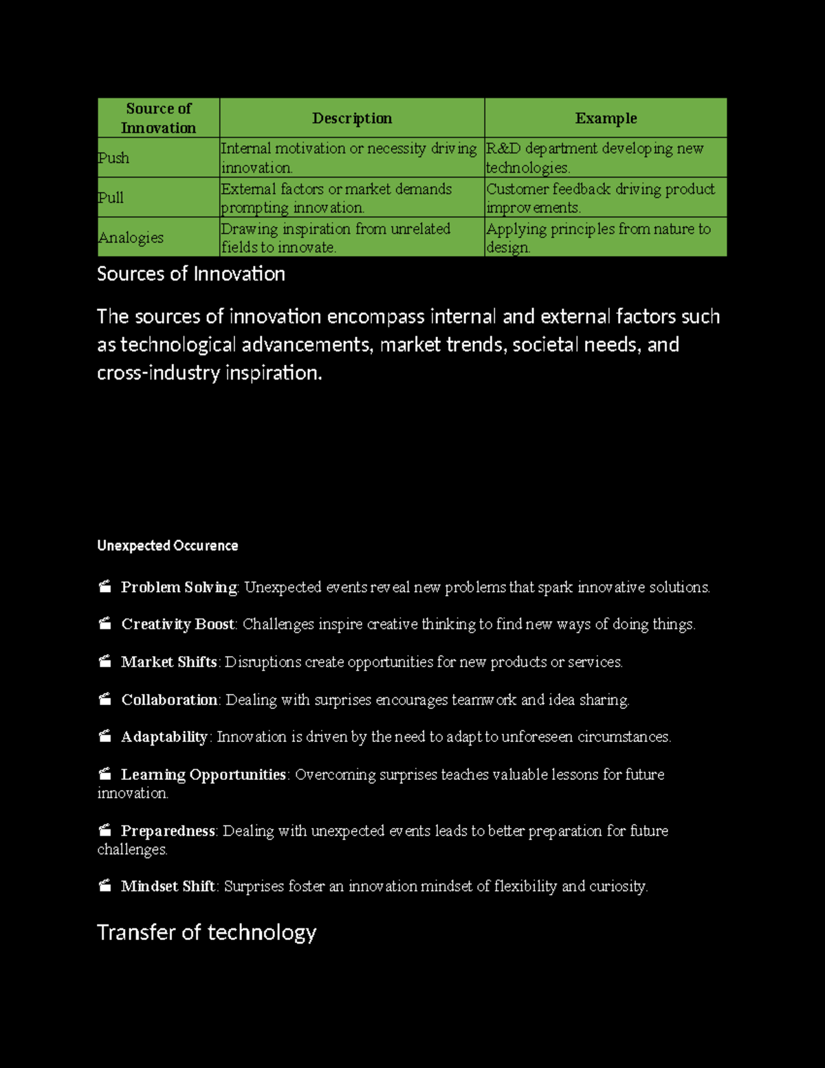 Unit 2 Simple Nil Source Of Innovation Description Example Push Internal Motivation Or