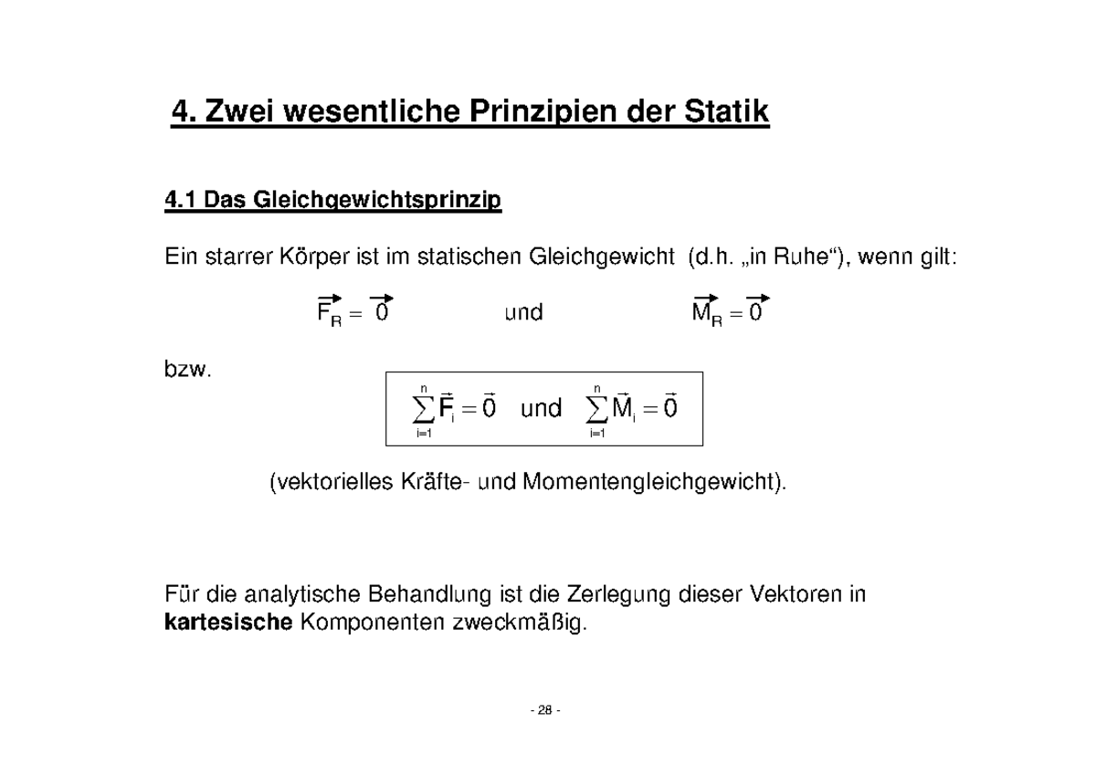 Grundlagen Mechanik 02 - 4. Zwei wesentliche Prinzipien der Statik 4 ...