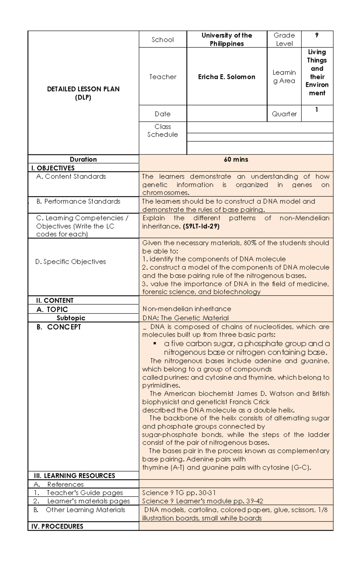 DLP-Solomon - sdadasda - DETAILED LESSON PLAN (DLP) School University ...