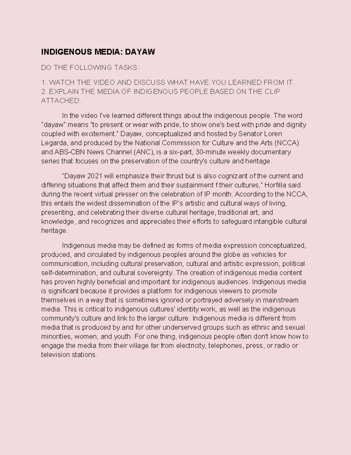 Indigenous Media - noneeee - INDIGENOUS MEDIA: DAYAW DO THE FOLLOWING ...