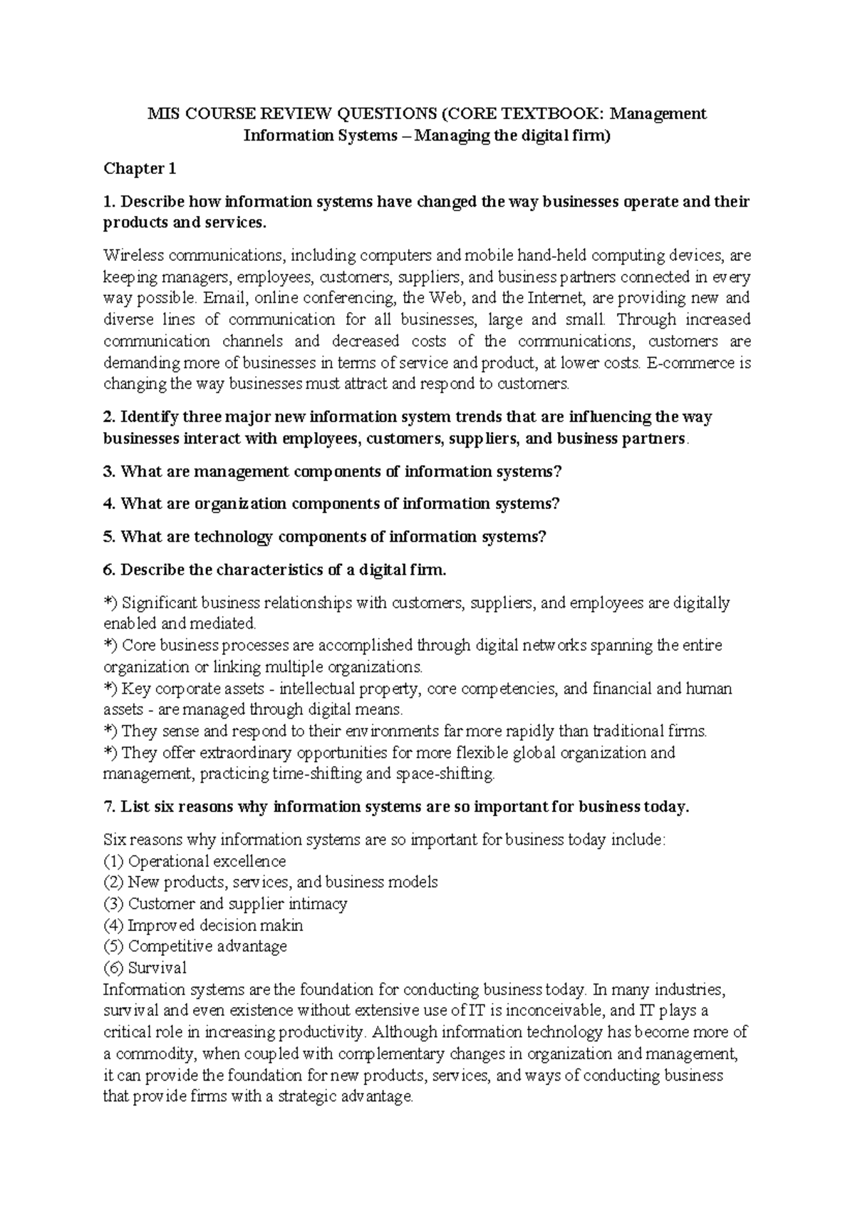 MIS Course Review Questions - MIS COURSE REVIEW QUESTIONS (CORE ...