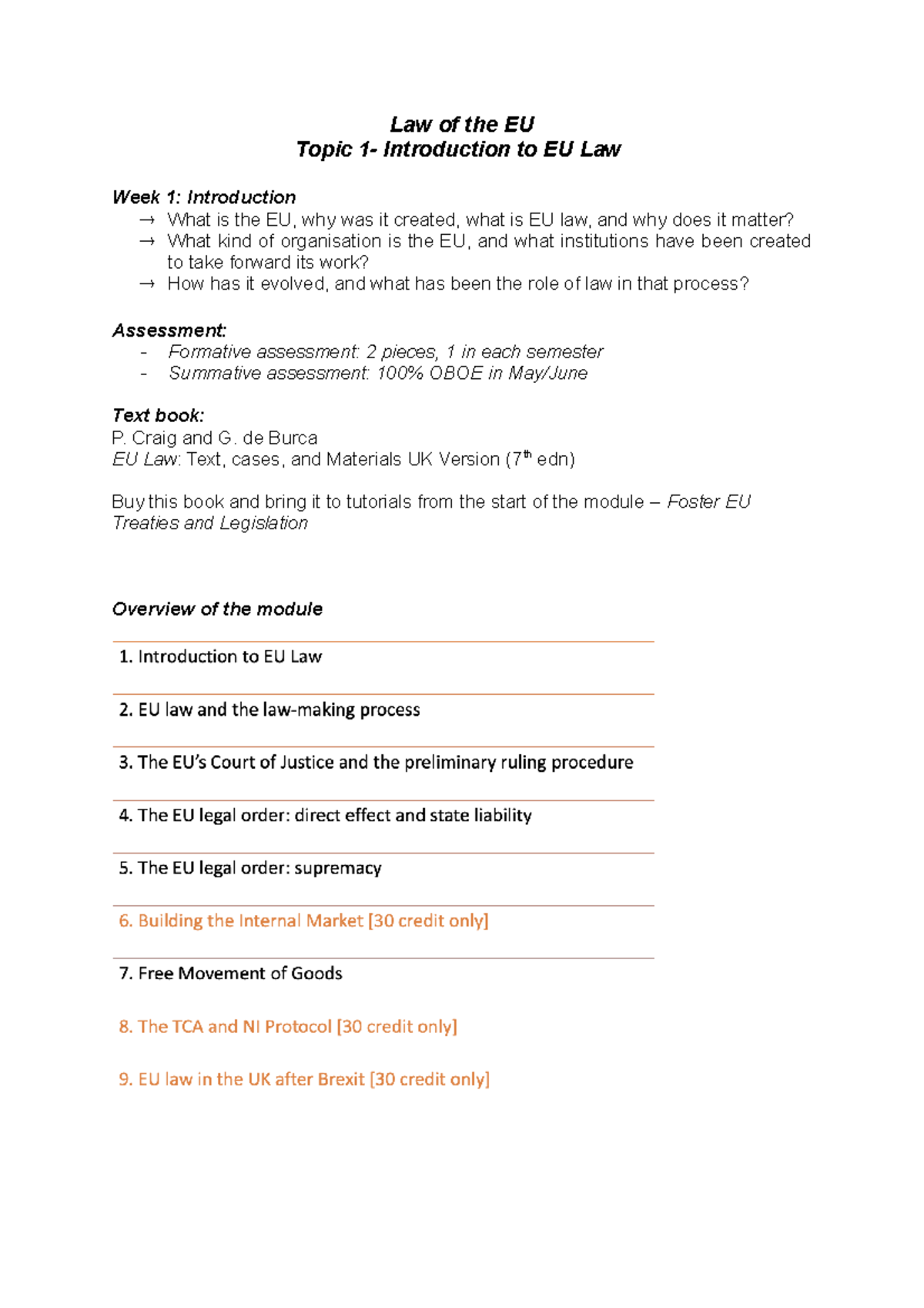 Lecture Notes Law Of The Eu Topic 1 Introduction To Eu Law Week 1 Introduction What Is The