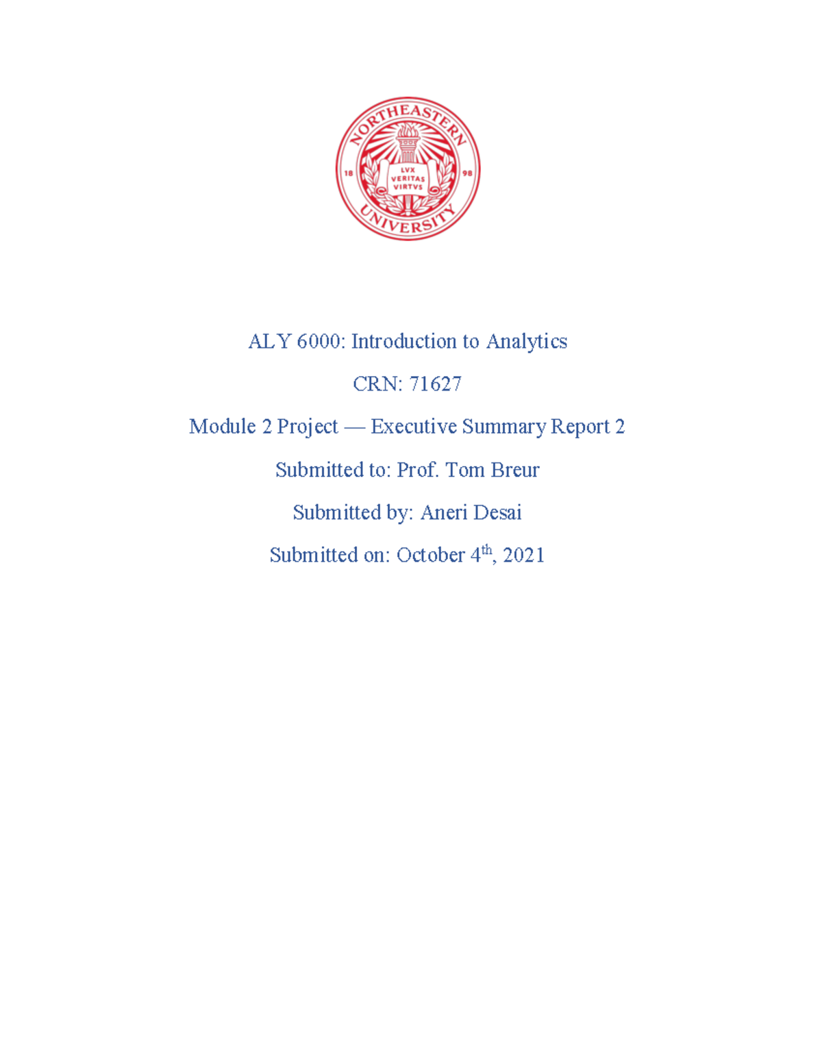 Desai M2 Project 2 100420221 - ALY 6000: Introduction to Analytics CRN ...