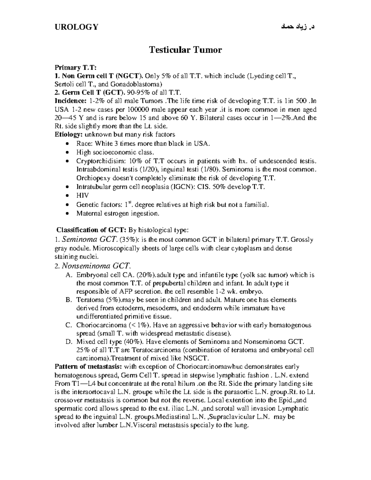 Testicular Tumor - Médecine - Testicular Tumor Primary T: Non Germ cell ...