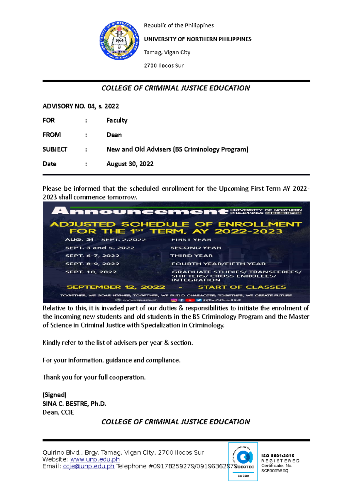 Advisory-No - This is a lecture notes on BLEC - ISO 9001: R E G I S T E ...