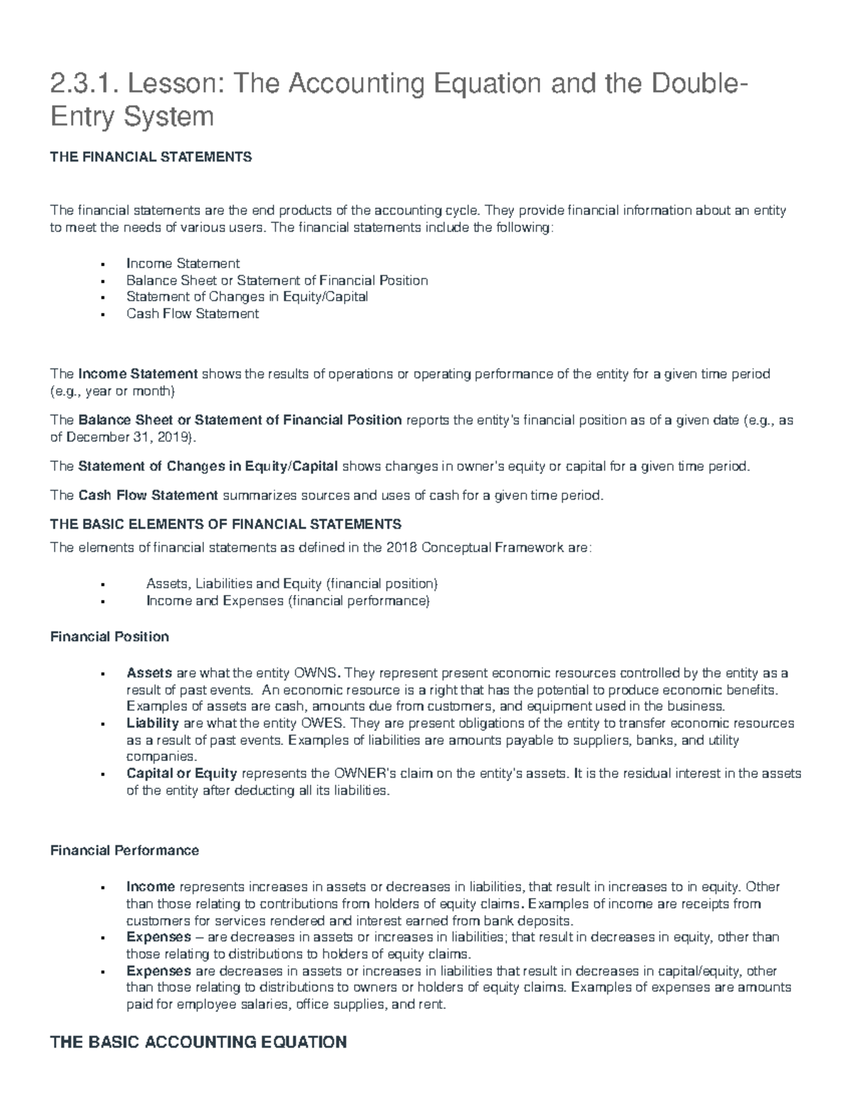 Basic Accounting Second Module First Quarter - 2. Lesson: The ...