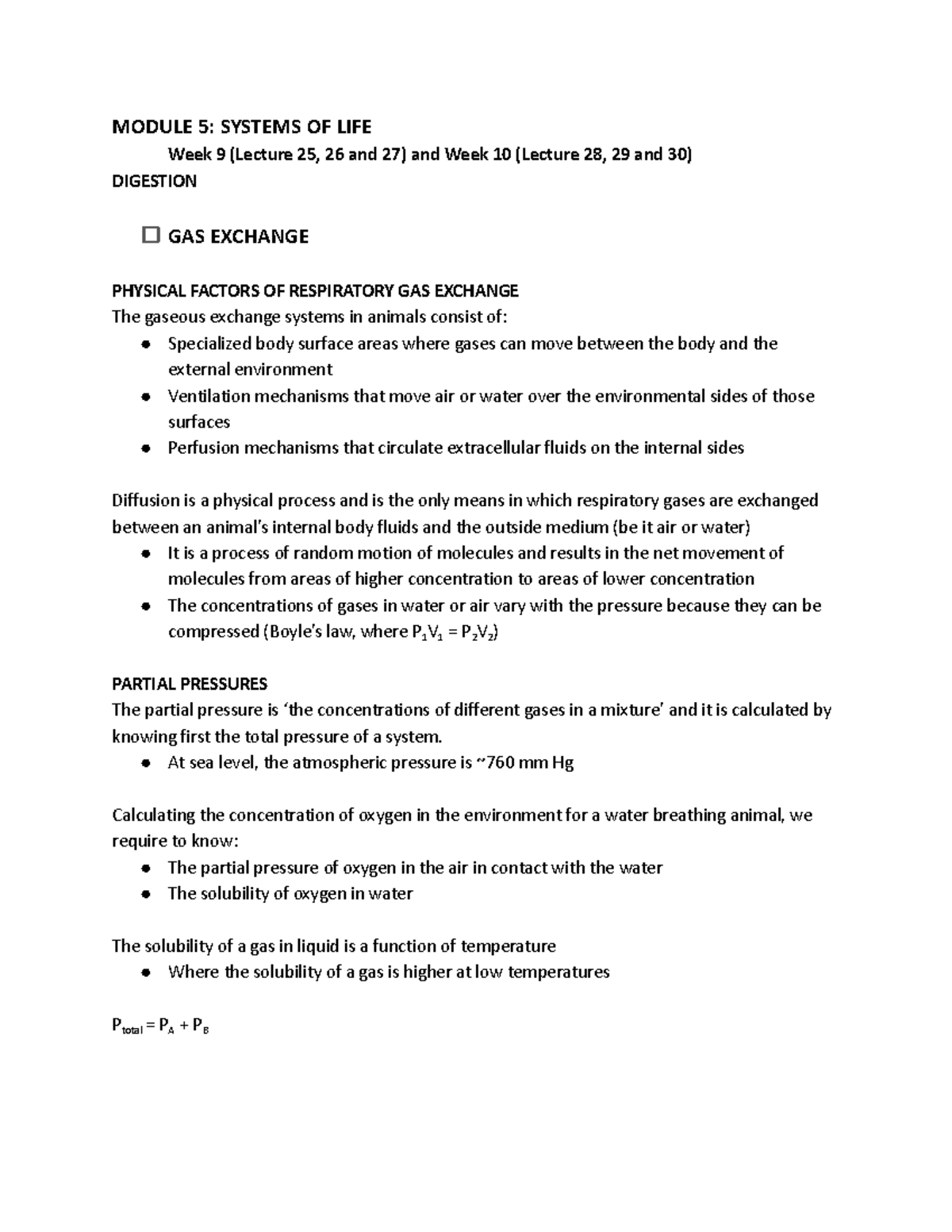 Module 5 - Systems of Life - MODULE 5: SYSTEMS OF LIFE Week 9 (Lecture ...