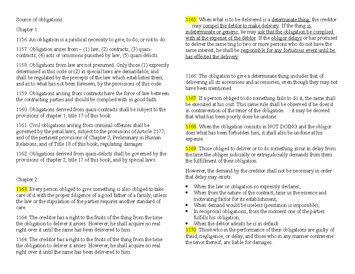 Articles - OBLICON - Source of obligations: Chapter 1: An obligation is ...