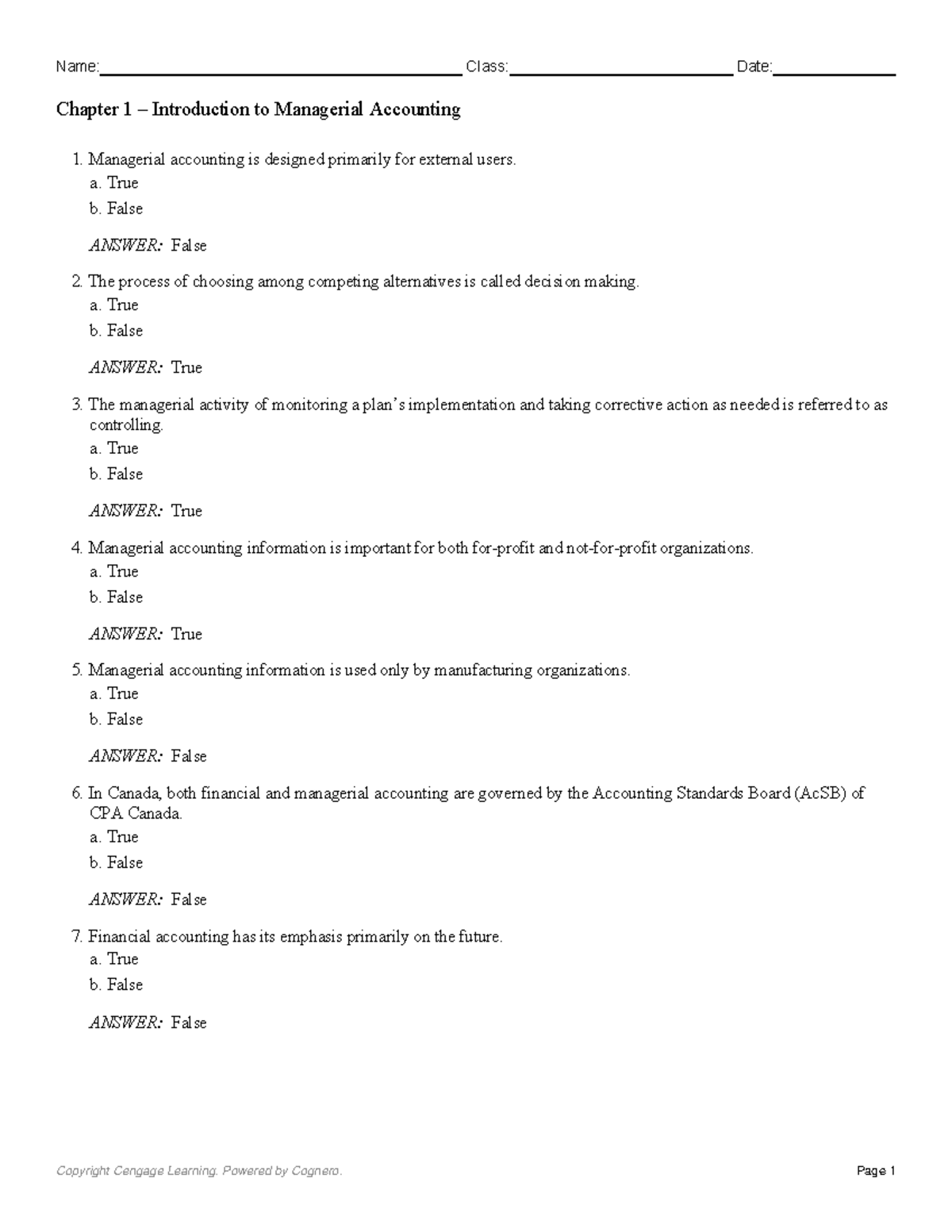Chapter 1 Introduction to Managerial Accounting - - Studocu