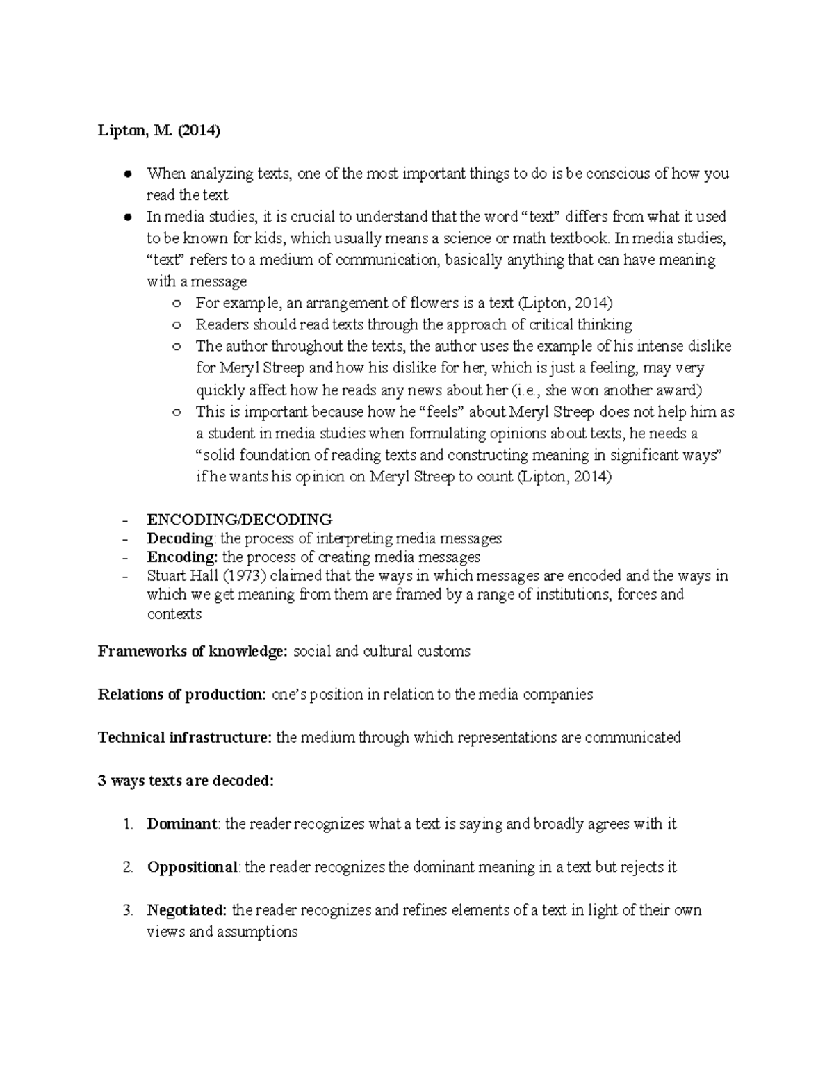CS101 Readings Notes - WLU - Lipton, M. (2014) When analyzing texts ...