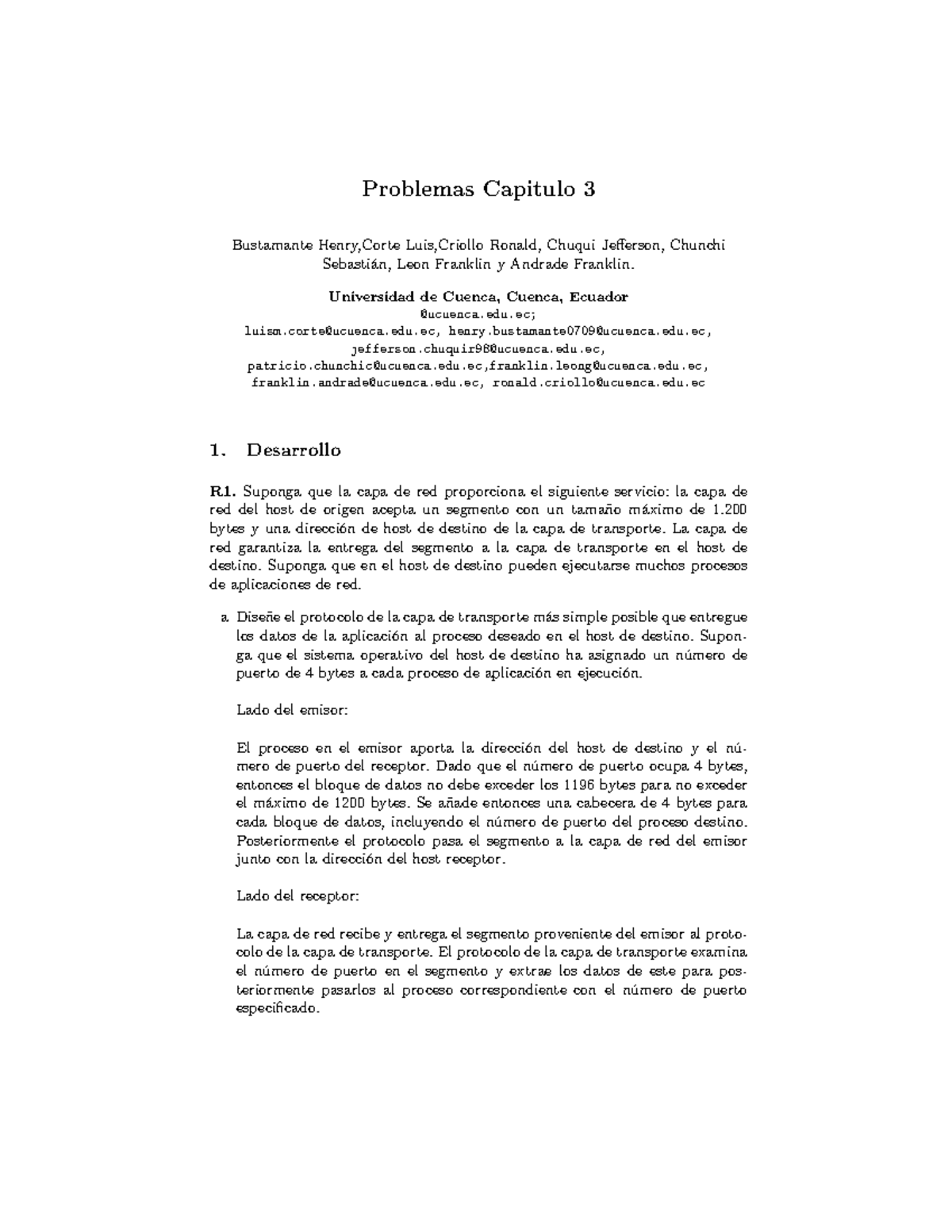 Capitulo 3 Redes - Problemas Capitulo 3 Bustamante Henry,Corte Luis,Criollo Ronald, Chuqui - Studocu