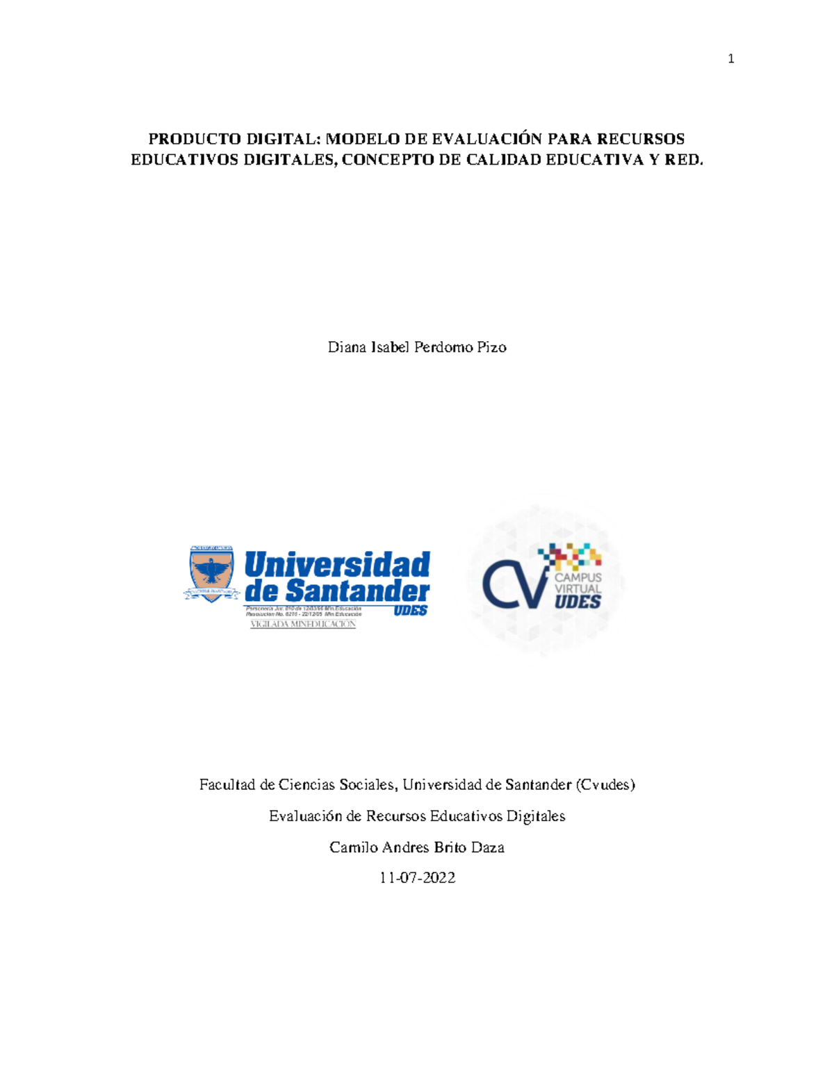Diana Perdomo entregable 1 - PRODUCTO DIGITAL: MODELO DE EVALUACIÓN PARA RECURSOS EDUCATIVOS ...