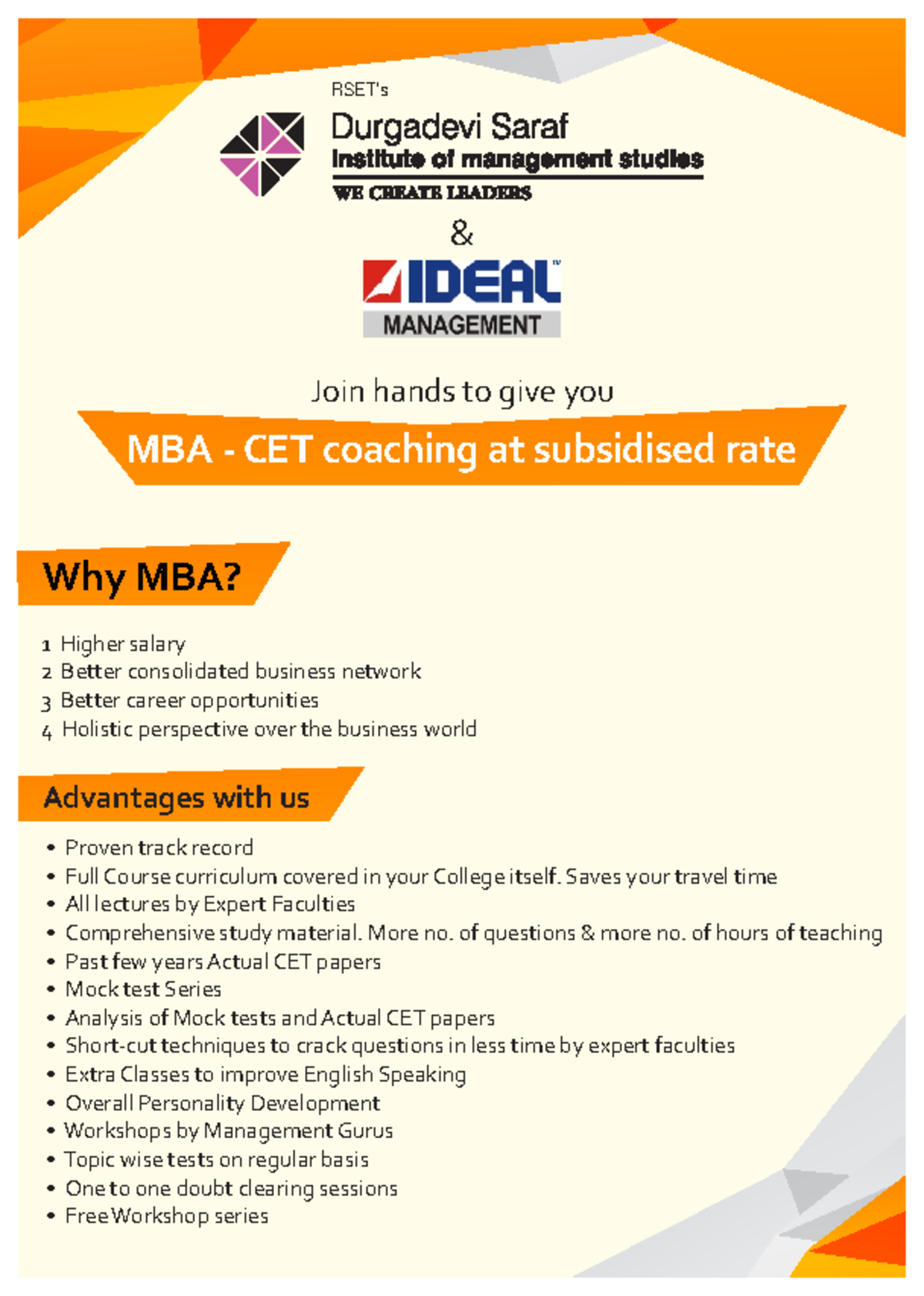 MBA - CET - others - Join hands to give you MBA - CET coaching at ...