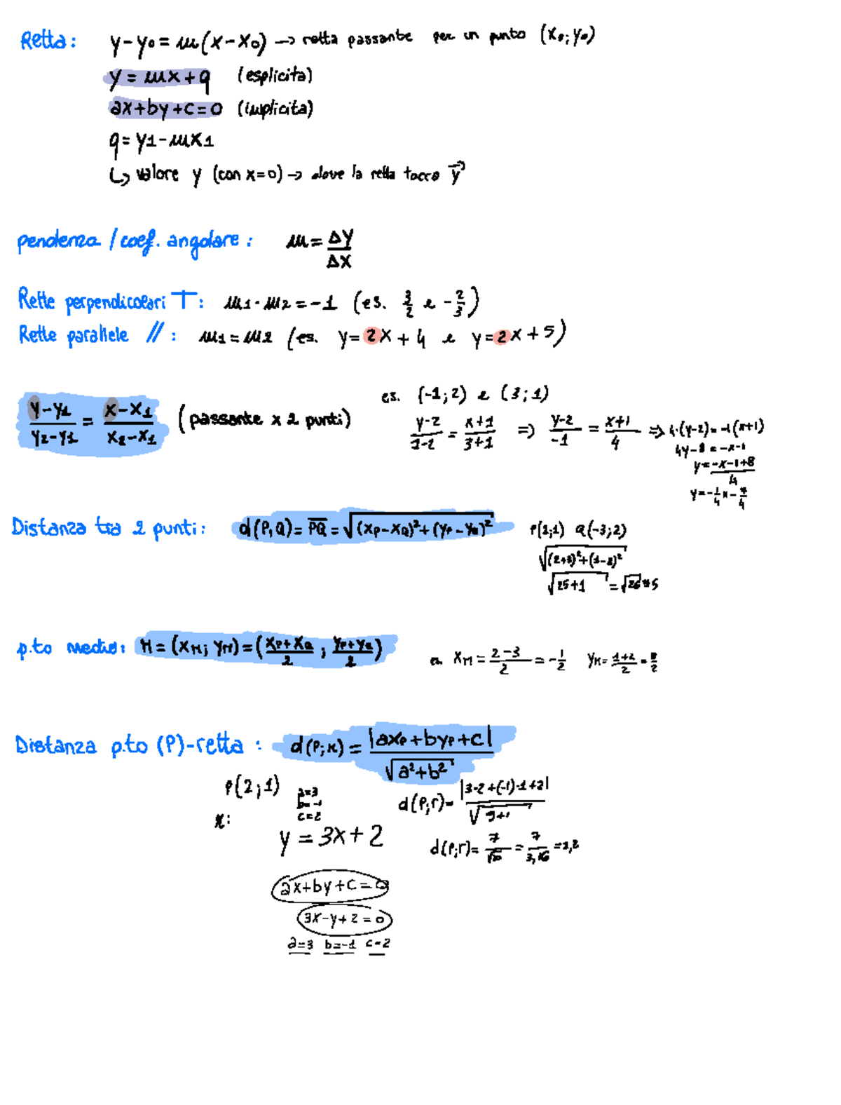 formule retta e esercizi base - Retta: retta passante per in punto Yo ...