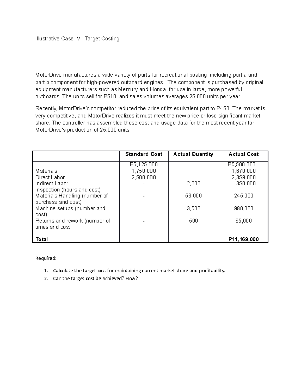 Illustrative-Case-IV - Illustrative Case IV: Target Costing MotorDrive ...