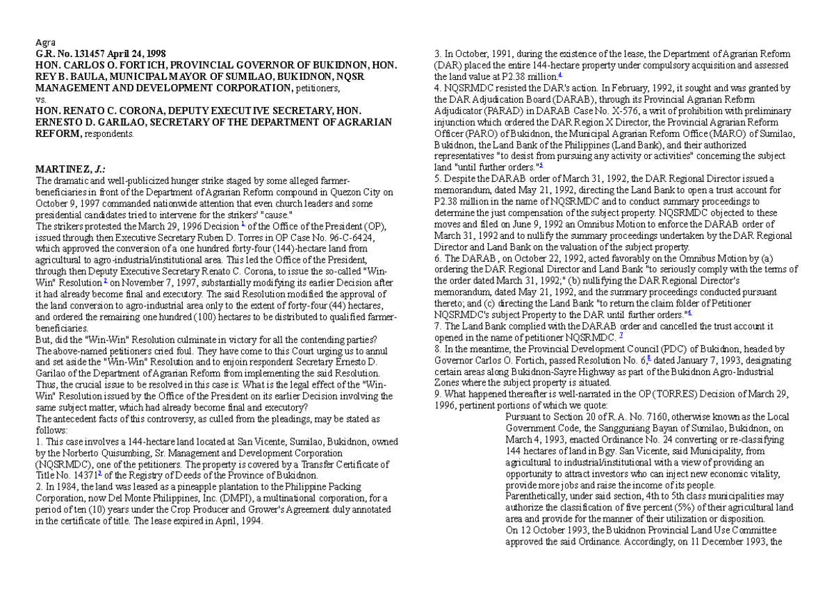 14-16 - G. No. 131457 April 24, 1998 HON. CARLOS O. FORTICH, PROVINCIAL ...