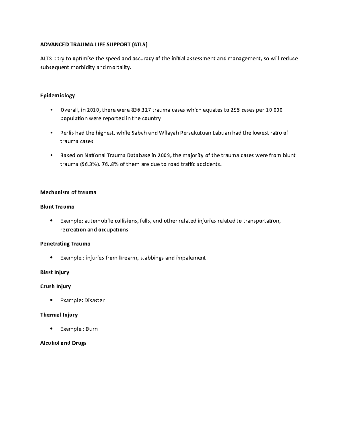 Advanced Trauma LIFE Support - ADVANCED TRAUMA LIFE SUPPORT (ATLS) ALTS ...