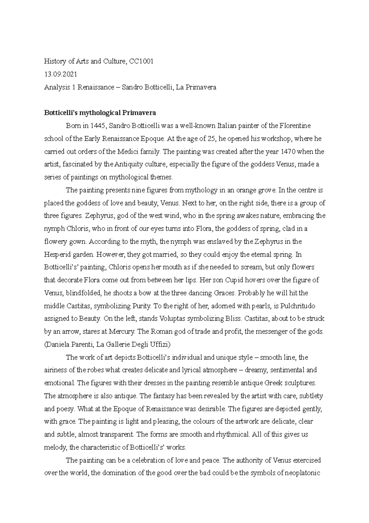 Analysis renaissance, La Primavera by Sandro Botticelli - History of ...