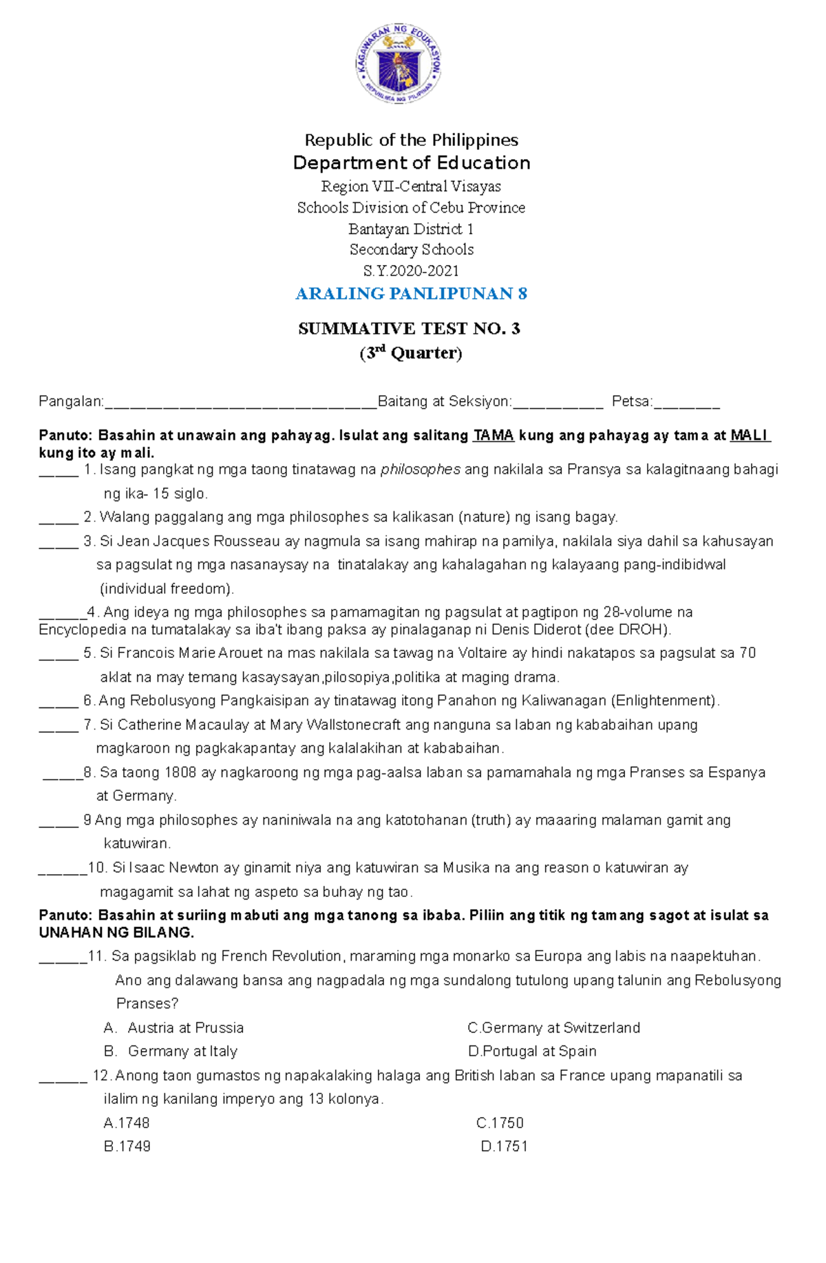 AP -8 Quarter 3(WEEK 5-7) - Republic of the Philippines Department of ...