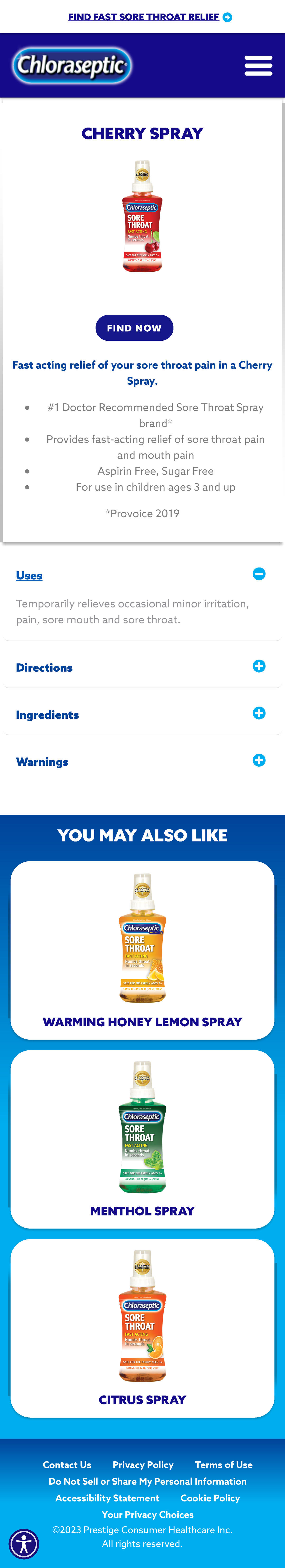 Chloraseptic® Cherry Sore Throat Spray - ©2023 Prestige Consumer Healthcare Inc. All rights ...