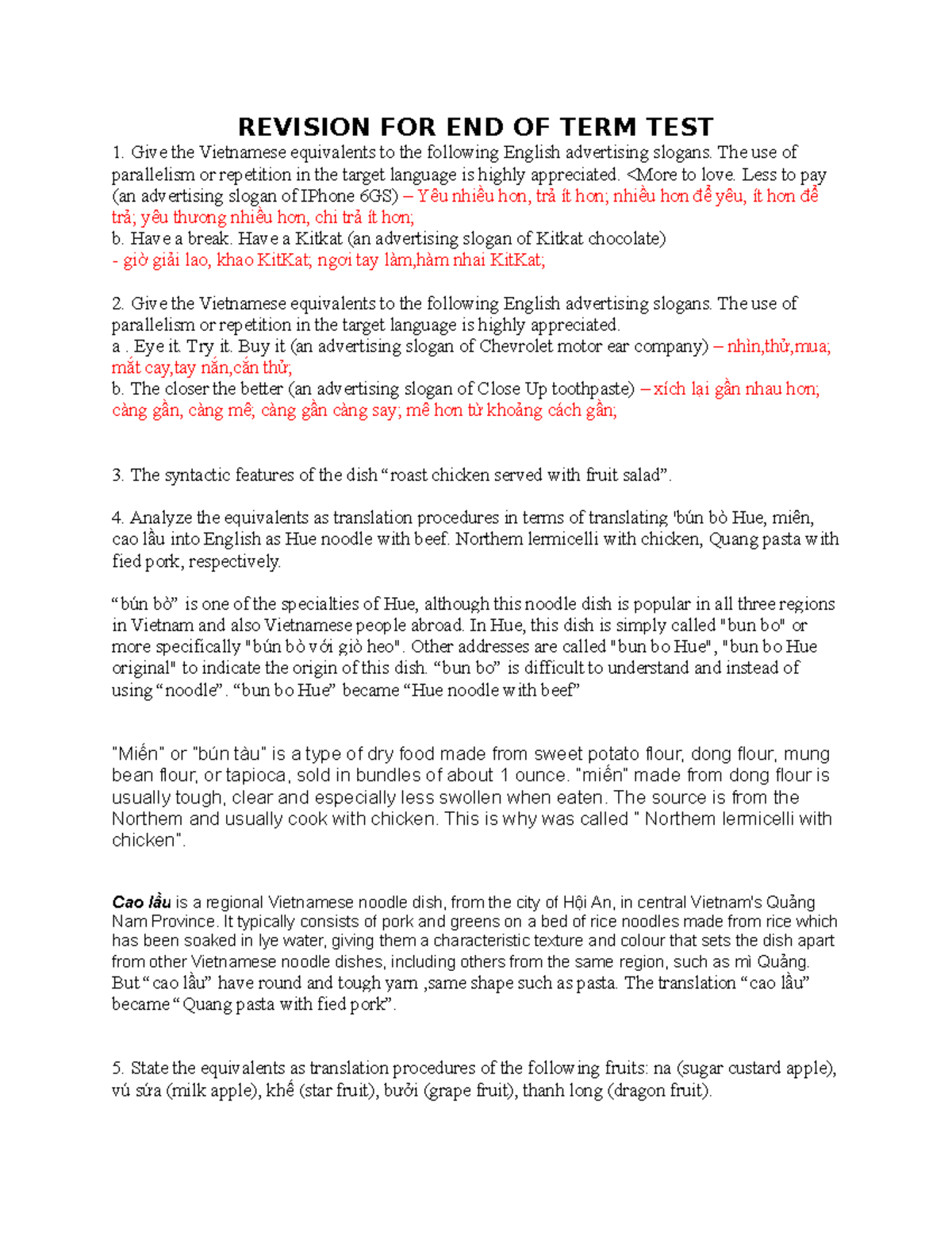Revision FOR END OF TERM TEST phiên dịch 2 3 - REVISION FOR END OF TERM ...