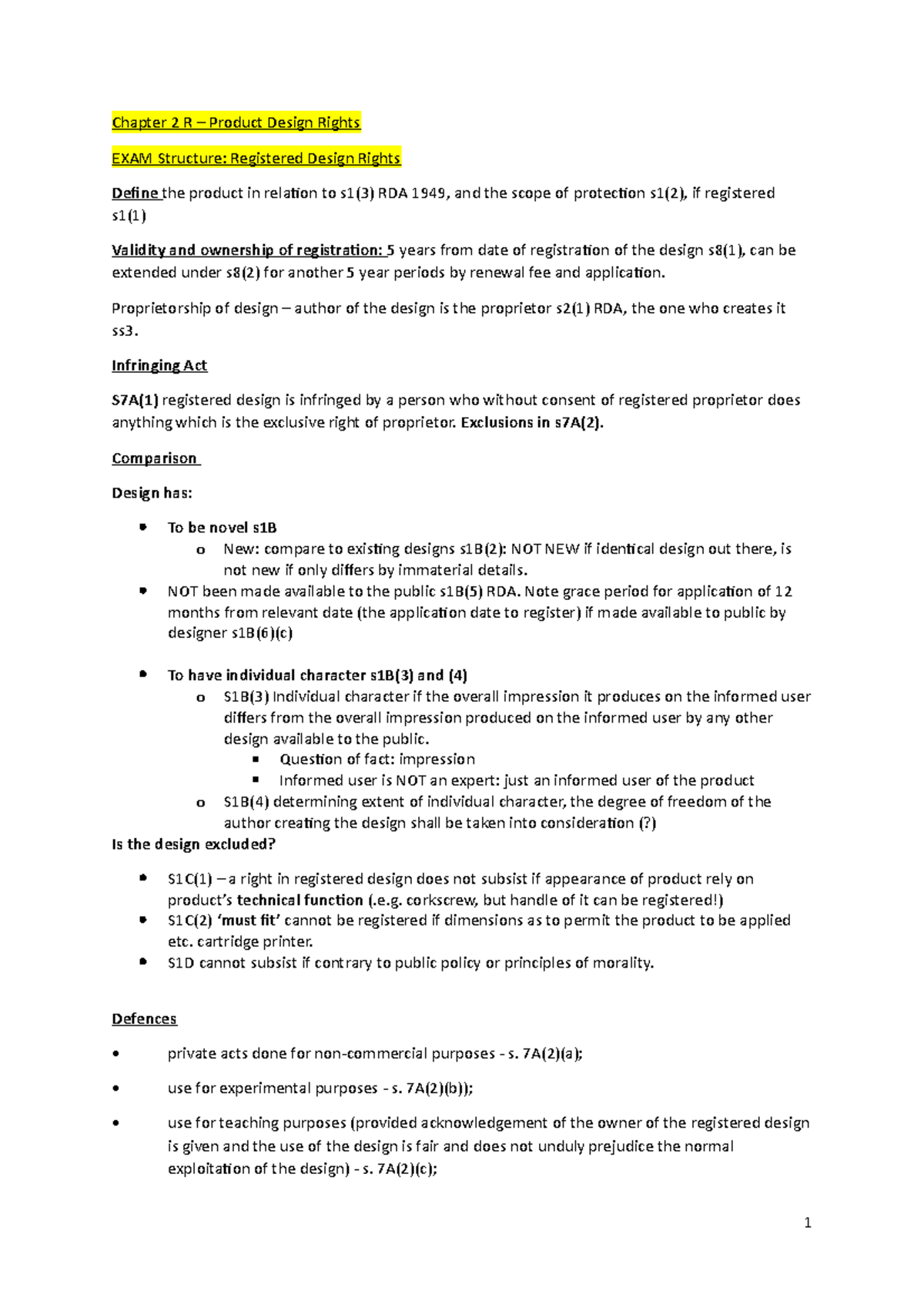 Chapter 2 R - Chapter 2 R – Product Design Rights EXAM Structure ...