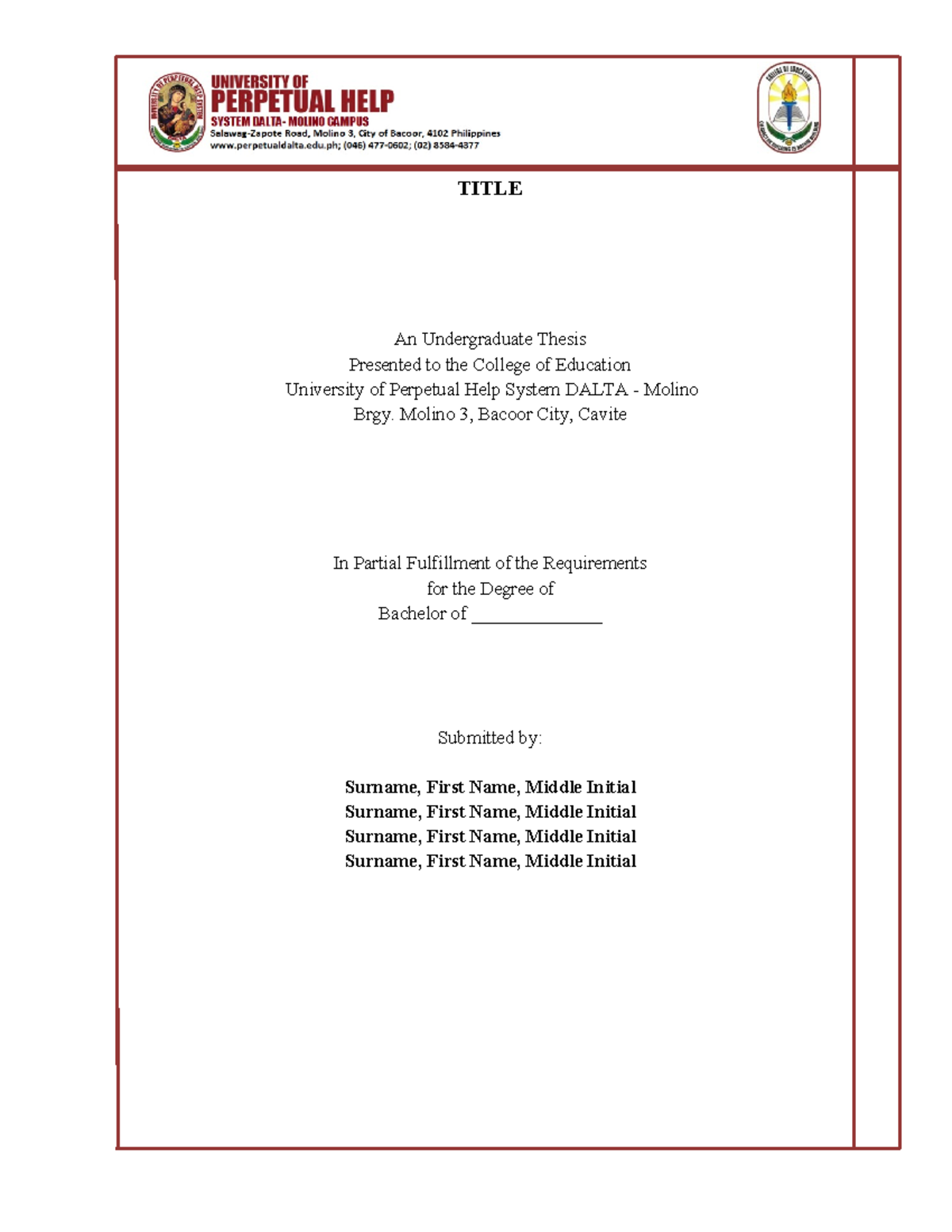 FOR EDUC Manuscript Format Chapters 1 and 2 - TITLE An Undergraduate ...