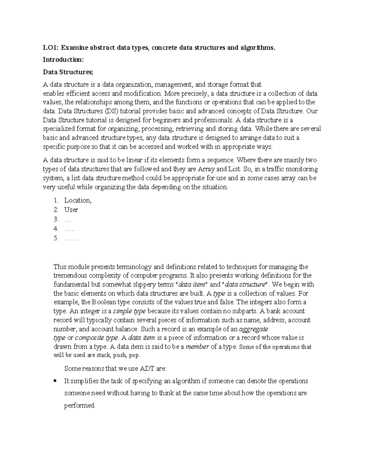 Uzzal DSA - DSA - LO1: Examine abstract data types, concrete data ...