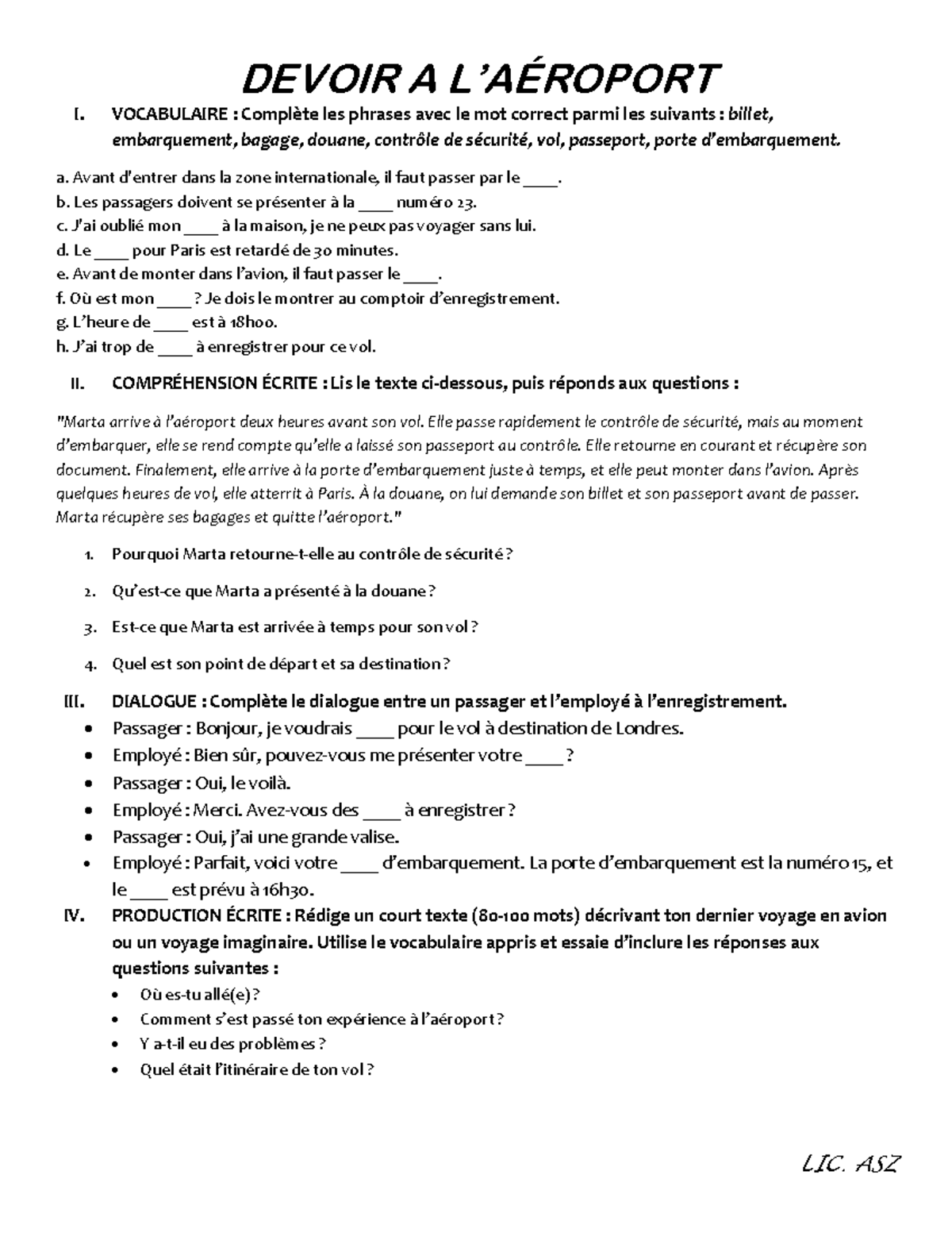 D9 à l'aéroport - Tarea de francés tema vocabulario en el aeropuerto ...