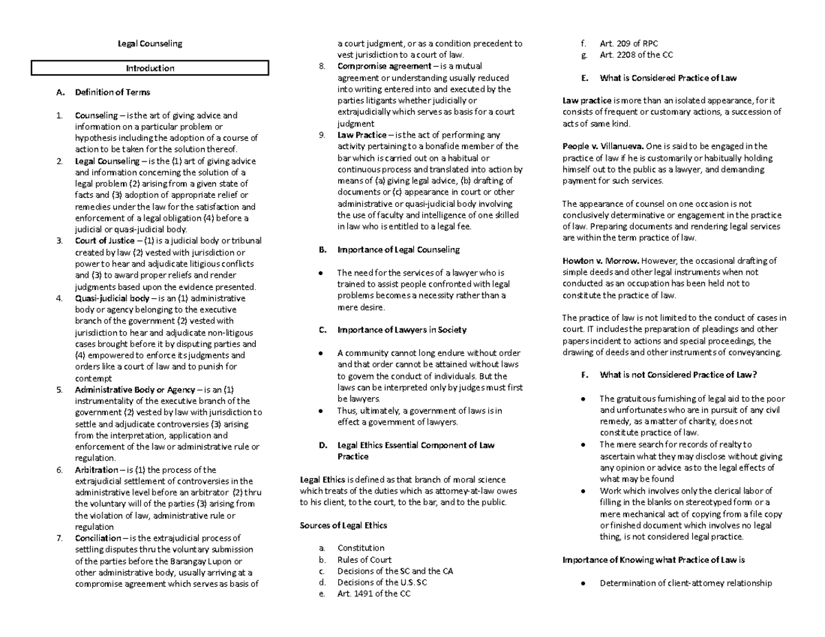 Pdfcoffee - For legal counseling - Legal Counseling Introduction A ...