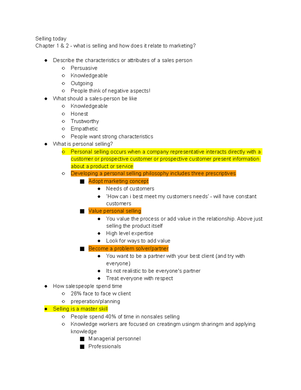 Chapter 1 -5 - Selling today Chapter 1 & 2 - what is selling and how ...
